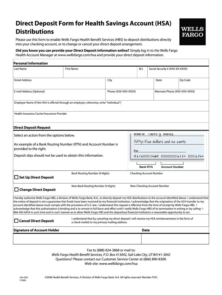 Wells Fargo Direct Deposit Form - Fill Online, Printable, Fillable, Blank | pdfFiller