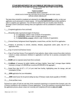 Fillable Online abc utah On Premise beer Non Tavern app effective 7.1. ...