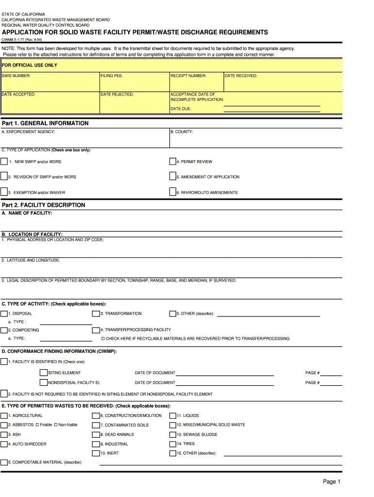 Fillable Online calrecycle ca dec application for a solid waste permit ...