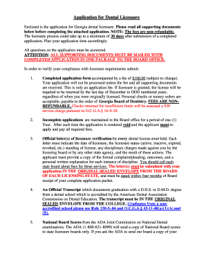 Fillable Online Application for Dental Licensure in Georgia Fax Email ...