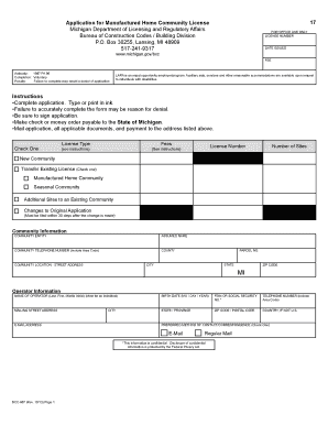 Fillable Online michigan Application for Manufactured Home Community ...