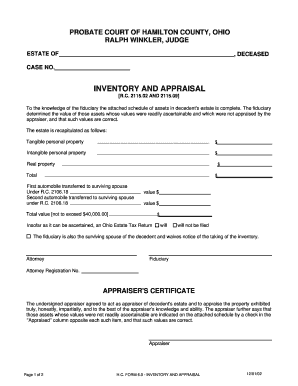 Fillable Online probatect Estate Inventory Packet - Hamilton County ...