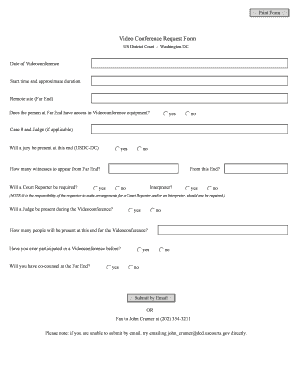 Fillable Online dcd uscourts Video Conference Request Form Fax Email ...