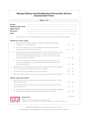 Fillable Online ecri Sharps-Safety and Needlestick-Prevention Device ...