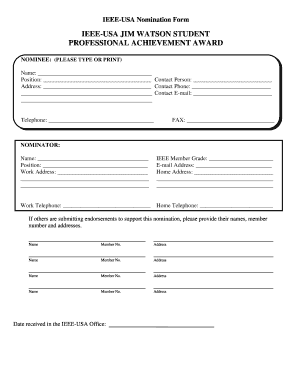 Fillable Online ieeeusa IEEE-USA Nomination Form - ieeeusa Fax Email ...