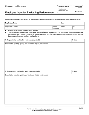 Fillable Online policy umn Employee Input for Evaluating Performance ...