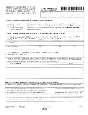 Fillable Online Retail Alcoholic Beverage Permit Application - Jefferson Parish ... Fax Email ...