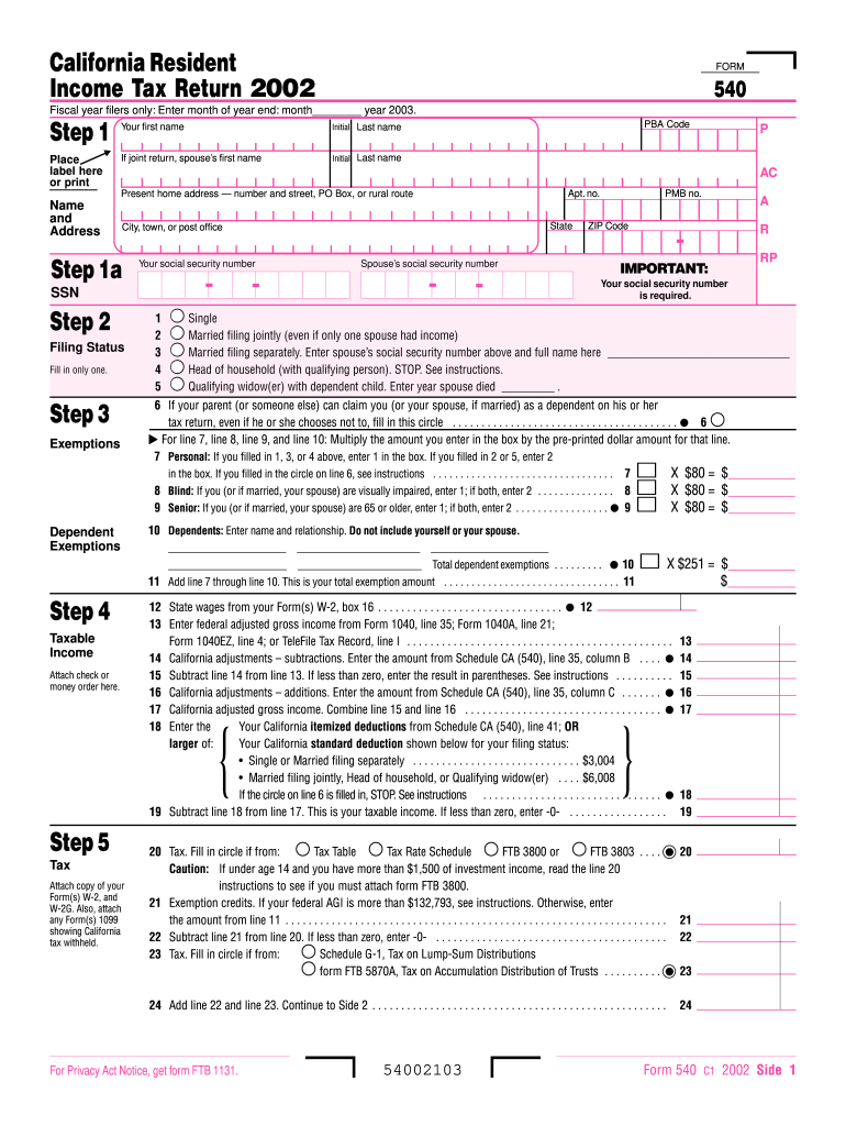 2002 Form CA FTB 540 Fill Online Printable Fillable Blank PdfFiller 2002 Form CA FTB 540 Fill Online Printable Fillable Blank PdfFiller