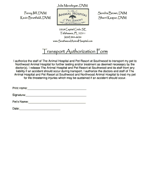 Fillable Online Transport Authorization Form Transport Authorization ...
