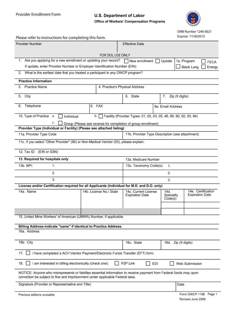 Owcp 1168 2009-2019 Form - Fill and Sign Printable Template Online | US ...