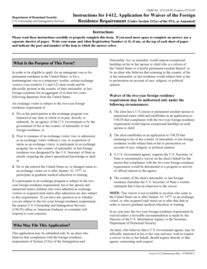 Fillable Online Instructions for I-612, Application for Waiver of the ...