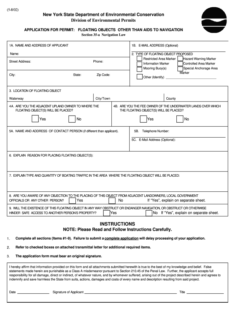 New York Floating Objects Permit Application - Blank Fillable Template ...
