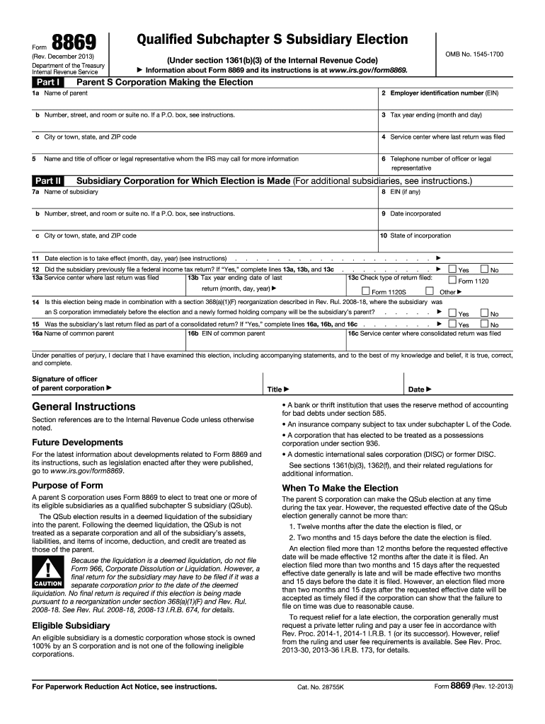 2013 Form IRS 8869Fill Online Printable Fillable Blank PdfFiller