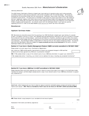 Fillable Online Quality Assurance (QA) Form – Manufacturer’s ...