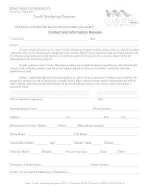 Fillable Online Youth Mentoring Program Fax Email Print - pdfFiller