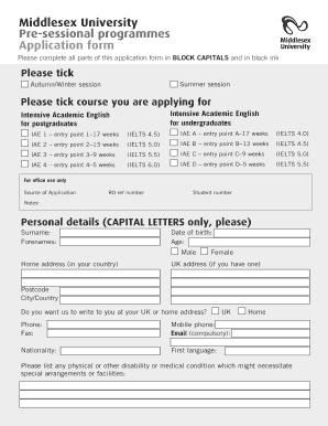 Fillable Online Application Form for Pre-sessional Programmes at ...