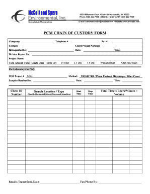 Fillable Online PCM CHAIN OF CUSTODY FORM Fax Email Print - pdfFiller