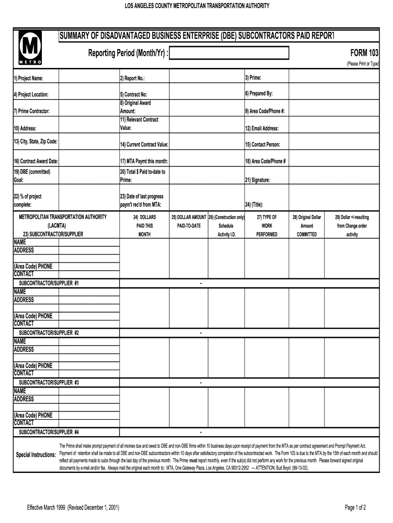 Form 103 metro 2001: Fill out & sign online | DocHub