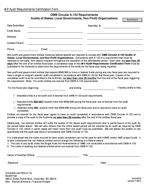 Fillable Online 4-7 Audit Requirements Certification Form OMB Circular ...