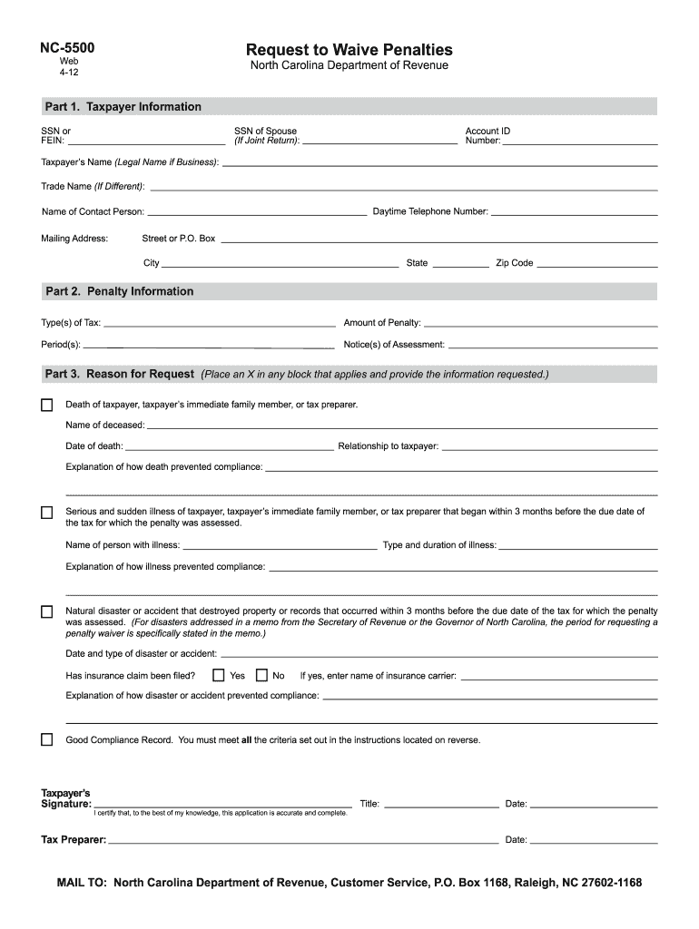 2012 Form NC DoR NC-5500 Fill Online, Printable, Fillable, Blank ...