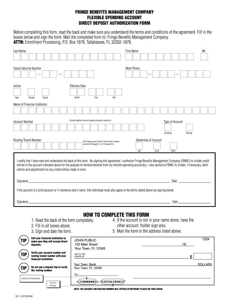 1997 FBMC Flexible Spending Account Direct Deposit Authorization Form 
