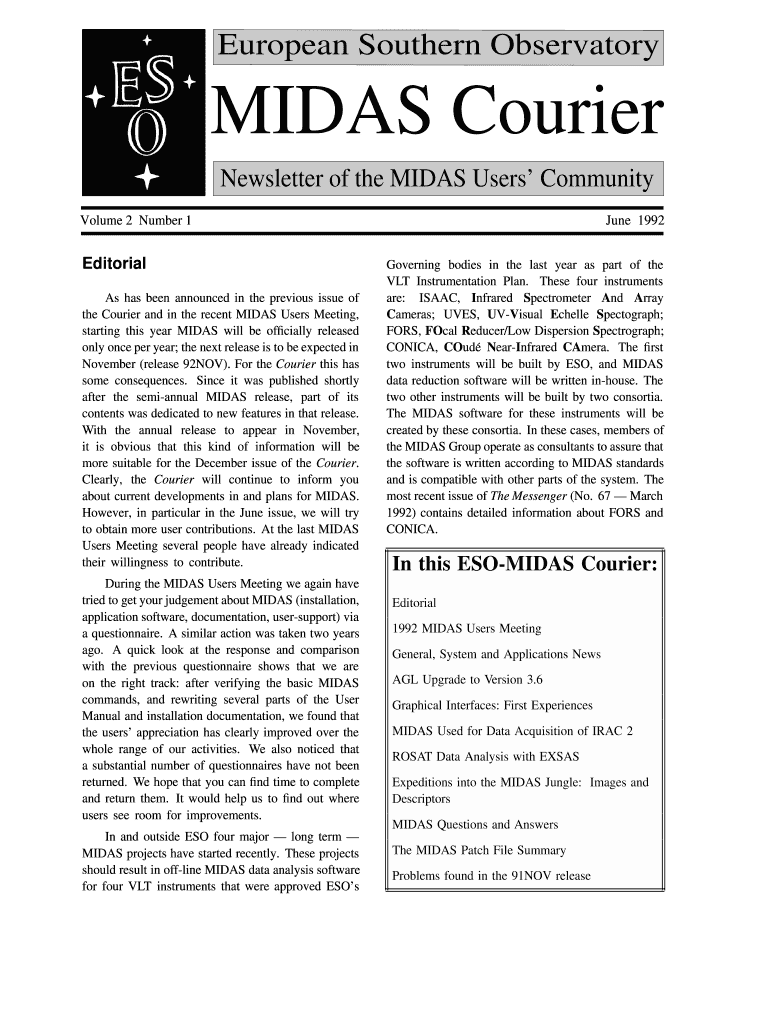 Fillable Online Newsletter of the MIDAS Users’ Community - June 1992 Fax Email Print - pdfFiller