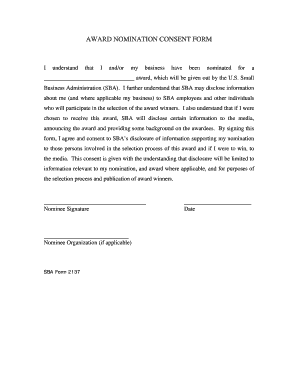Fillable Online archive sba Award Nomination Consent Form - SBA - Small ...