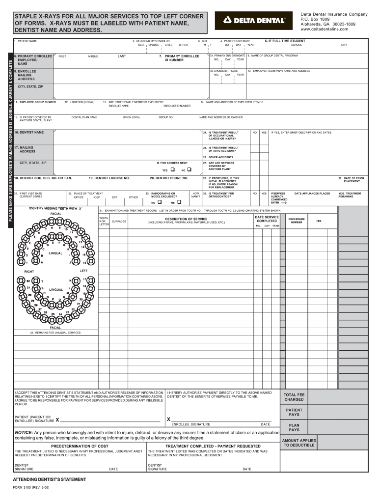 Dental Claim 3105 Blank Fill Online Printable Fillable Blank 