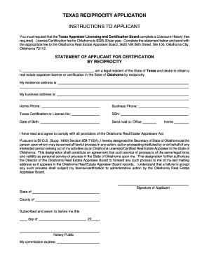 Fillable Online Texas Reciprocity Application for Real Estate Appraiser ...