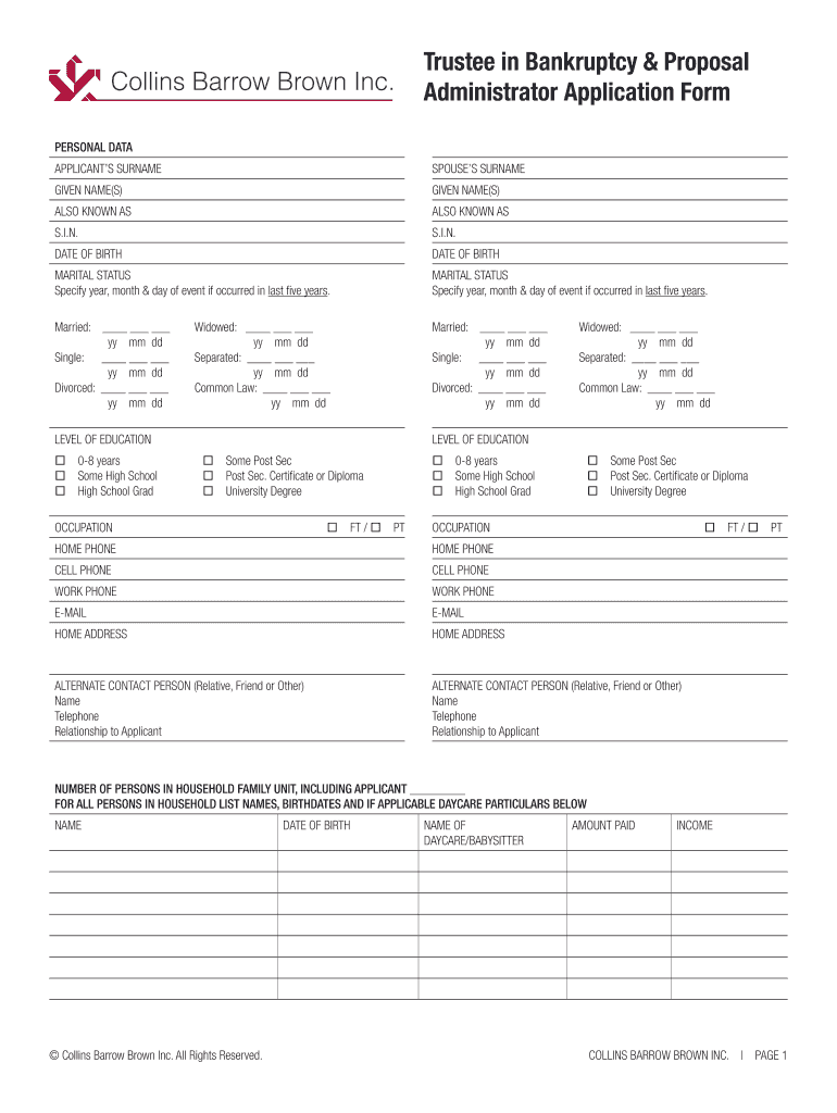 Fillable Online Trustee in Bankruptcy & Proposal Fax Email Print ...