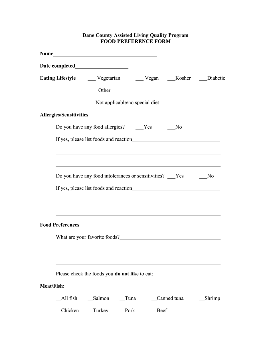Printable Food Preference Checklist Create Template On IOS Printable Food Preference Checklist Create Template On IOS