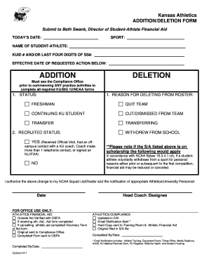 Fillable Online Kansas Athletics Addition/Deletion Form Fax Email Print - pdfFiller