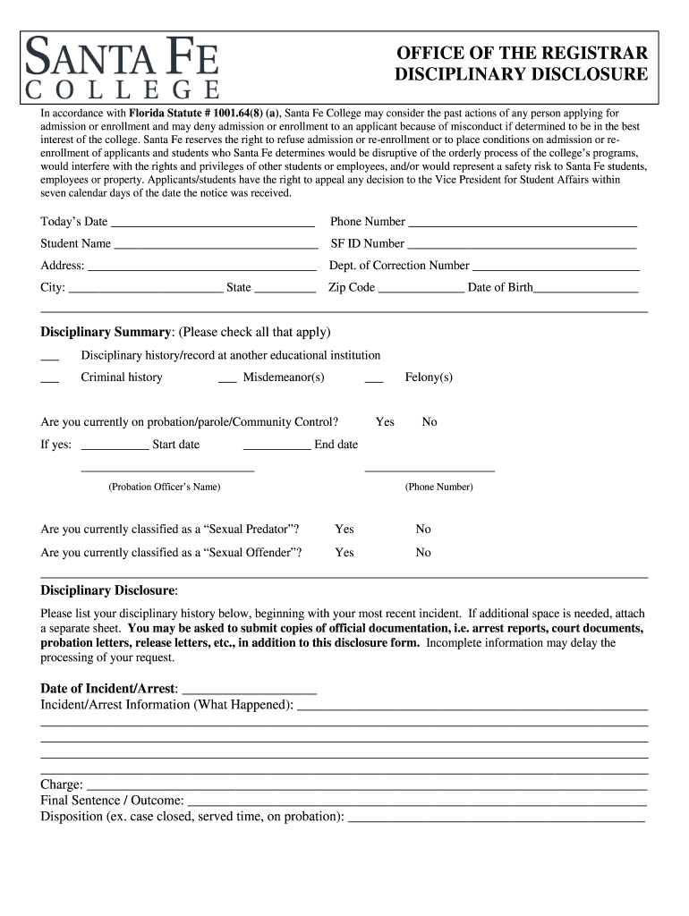 Fillable Online dept sfcollege santa fe gainesville fl registars office form Fax Email Print ...