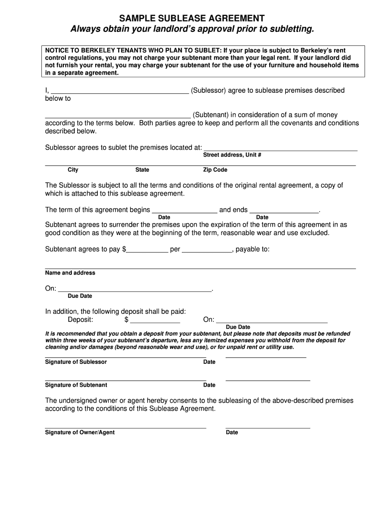 Commercial Sublet Agreement Fill Out Sign Online DocHub