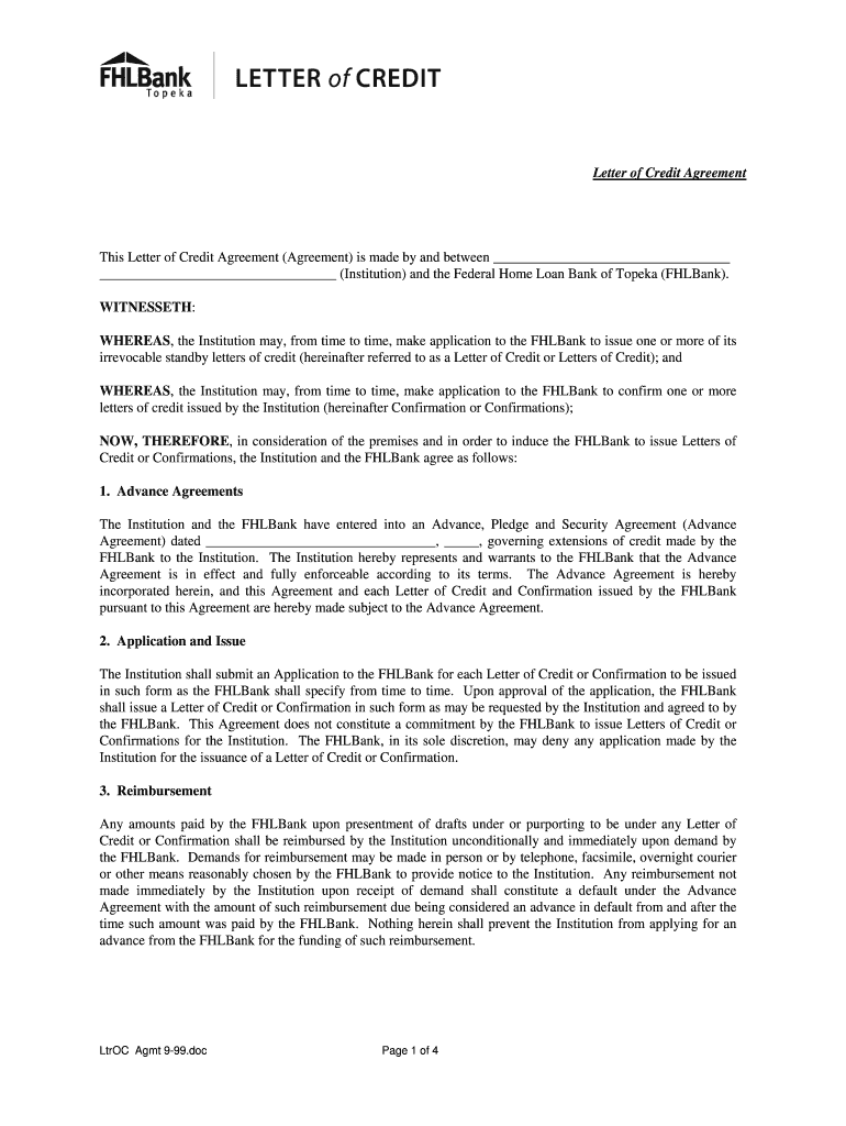 Fillable Online Letter of Credit Agreement Fax Email Print - pdfFiller