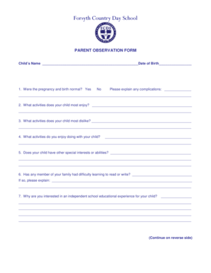 Fillable Online fcds Parent Observation Form - Forsyth Country Day ...