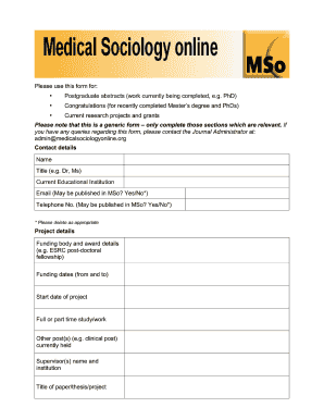 Fillable Online medicalsociologyonline MSo Generic Form ...
