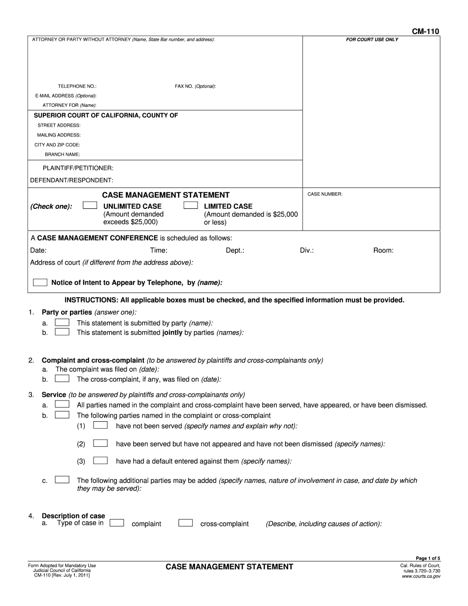 CA CM-110 2011 Form - Printable Blank PDF Online
