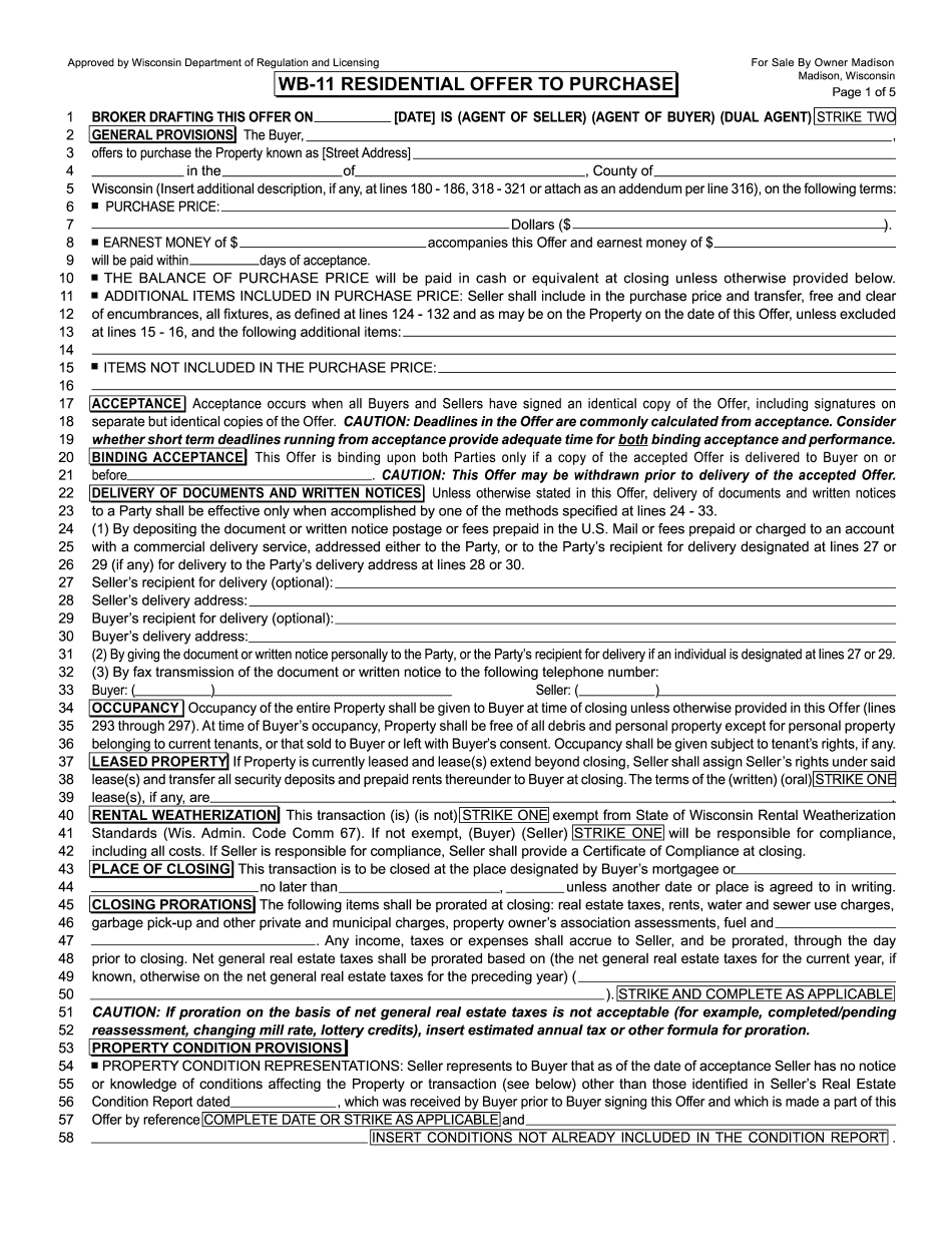 Wi Real Estate Wb11 Fillable Form - Printable Forms Free Online