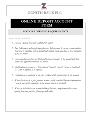 Fillable Online ZENITH BANK PLC ONLINE DEPOSIT ACCOUNT FORM Fax Email ...