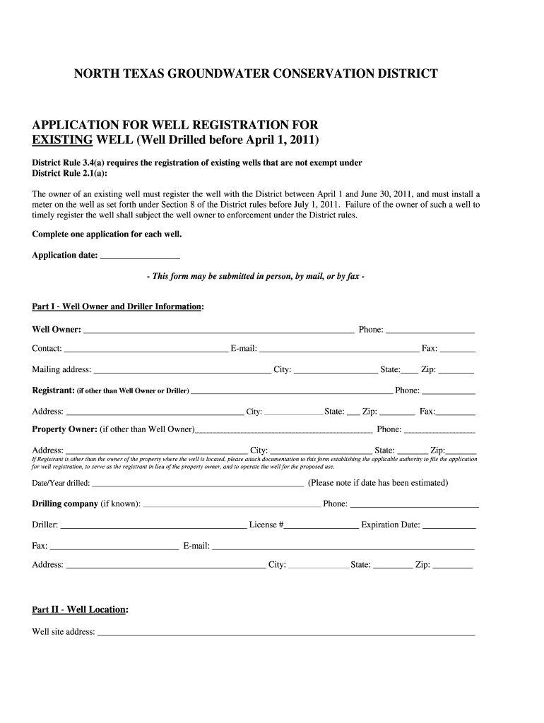 Fillable Online NORTH TEXAS GROUNDWATER CONSERVATION DISTRICT ...