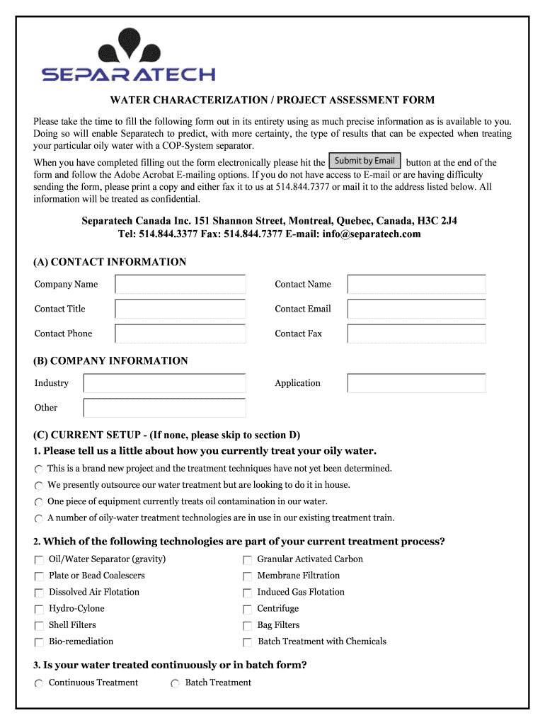 Fillable Online Water Characterization / Project Assessment Form Fax Email Print - pdfFiller