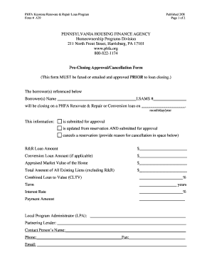 Fillable Online Pre-Closing Approval/Cancellation Form Fax Email Print ...