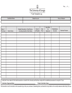 Fillable Online busfin uga P-Card Transaction Log Fax Email Print ...