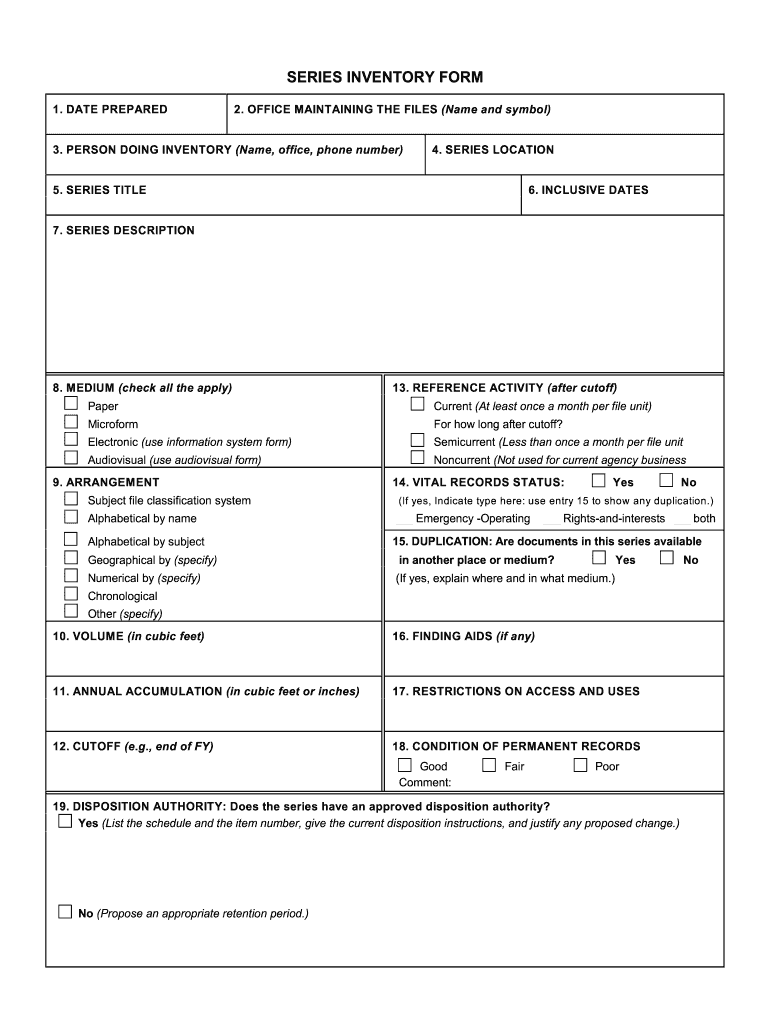 Fillable Online Series Inventory Form Fax Email Print - pdfFiller
