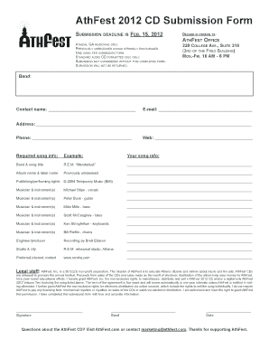 Fillable Online AthFest 2012 CD Submission Fax Email Print - pdfFiller