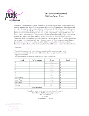 Fillable Online 2012 Pink Invitational CD Pre-Order Form Fax Email ...