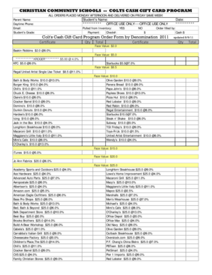 Fillable Online Colts Cash Gift Card Order Form 2011 - Christian ...