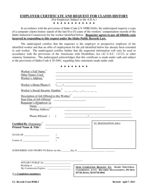 Fillable Online iic idaho EMPLOYER CERTIFICATE AND REQUEST FOR CLAIMS ...