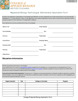 Fillable Online cab-bc R.B.Tech. Application Form - The College of Applied Biology Fax Email ...